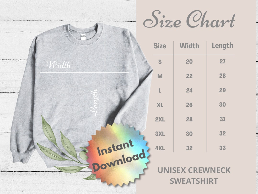 Gildan 18000 Size Chart Gildan 1800 G180 Sweatshirt Size - Etsy
