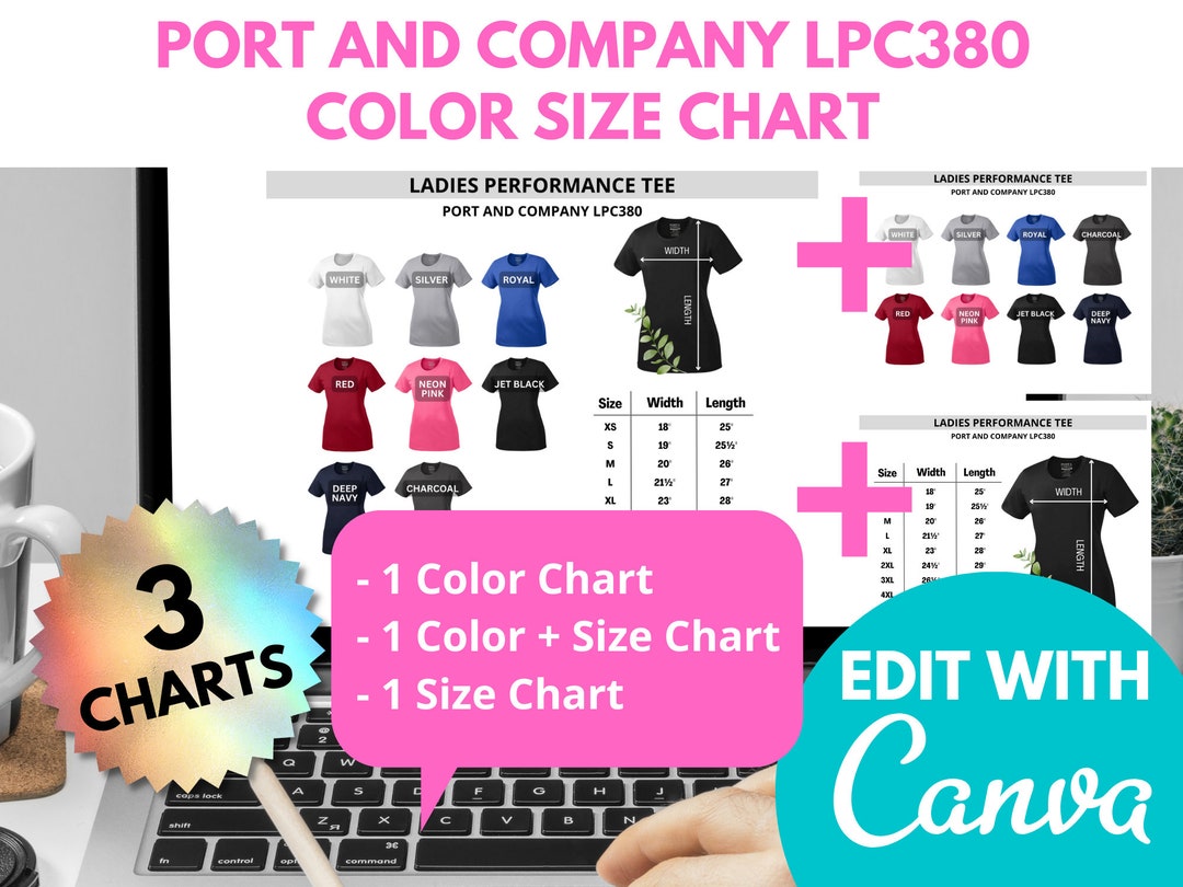 Port and Company, LPC380 Size Chart, Color Chart, Canva Template ...