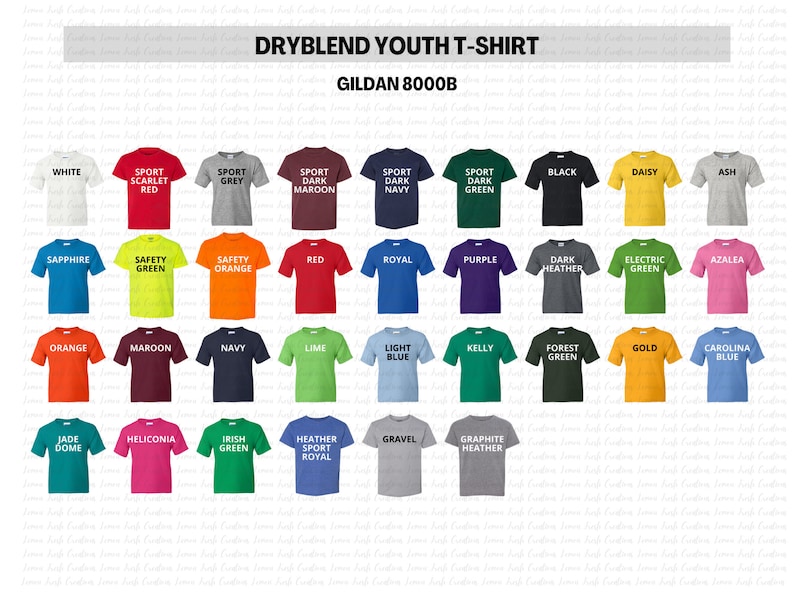 Gildan 8000b Size Chart Color Gildan 8000b Dryblend Youth Etsy Ireland