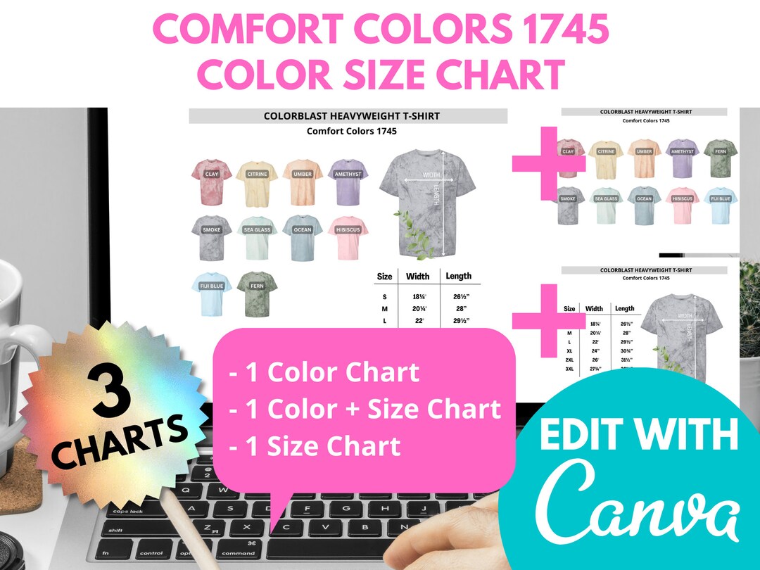 Comfort Colors 1745 Size Chart, Color Chart, CC1745, Editable Color ...