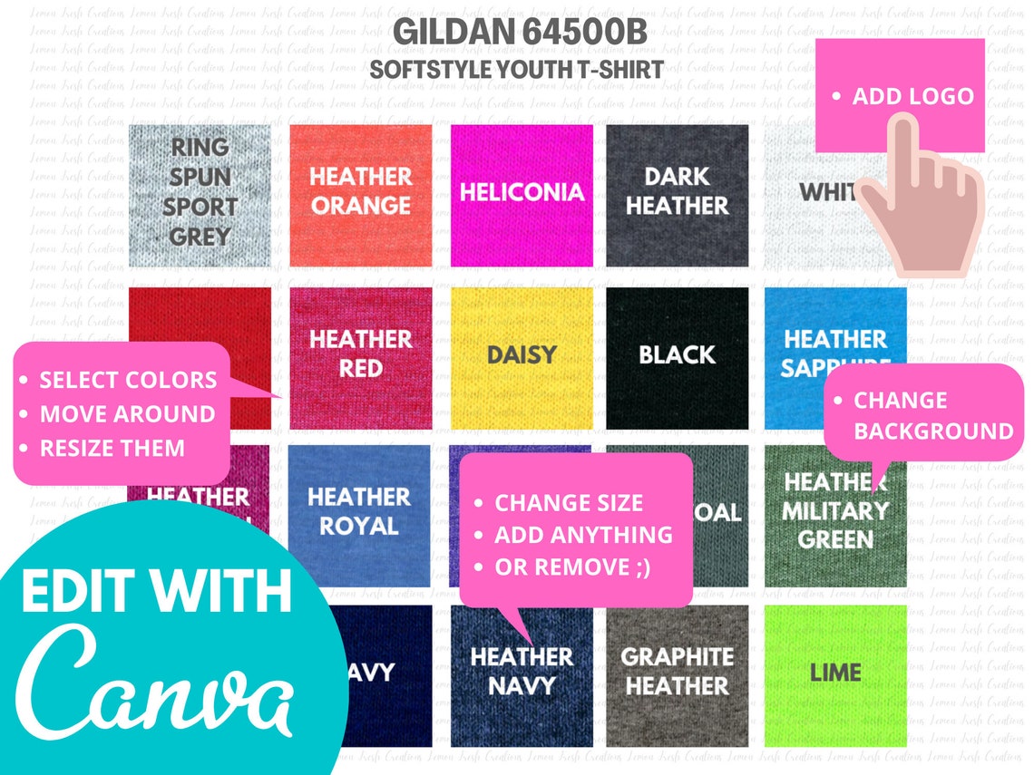 Gildan 64500b Size Chart Gildan Color Chart Gildan 64500b Etsy