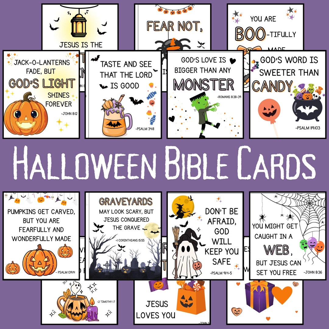 Christian Halloween Bible Verse Cards for Kids | Printable Scripture ...