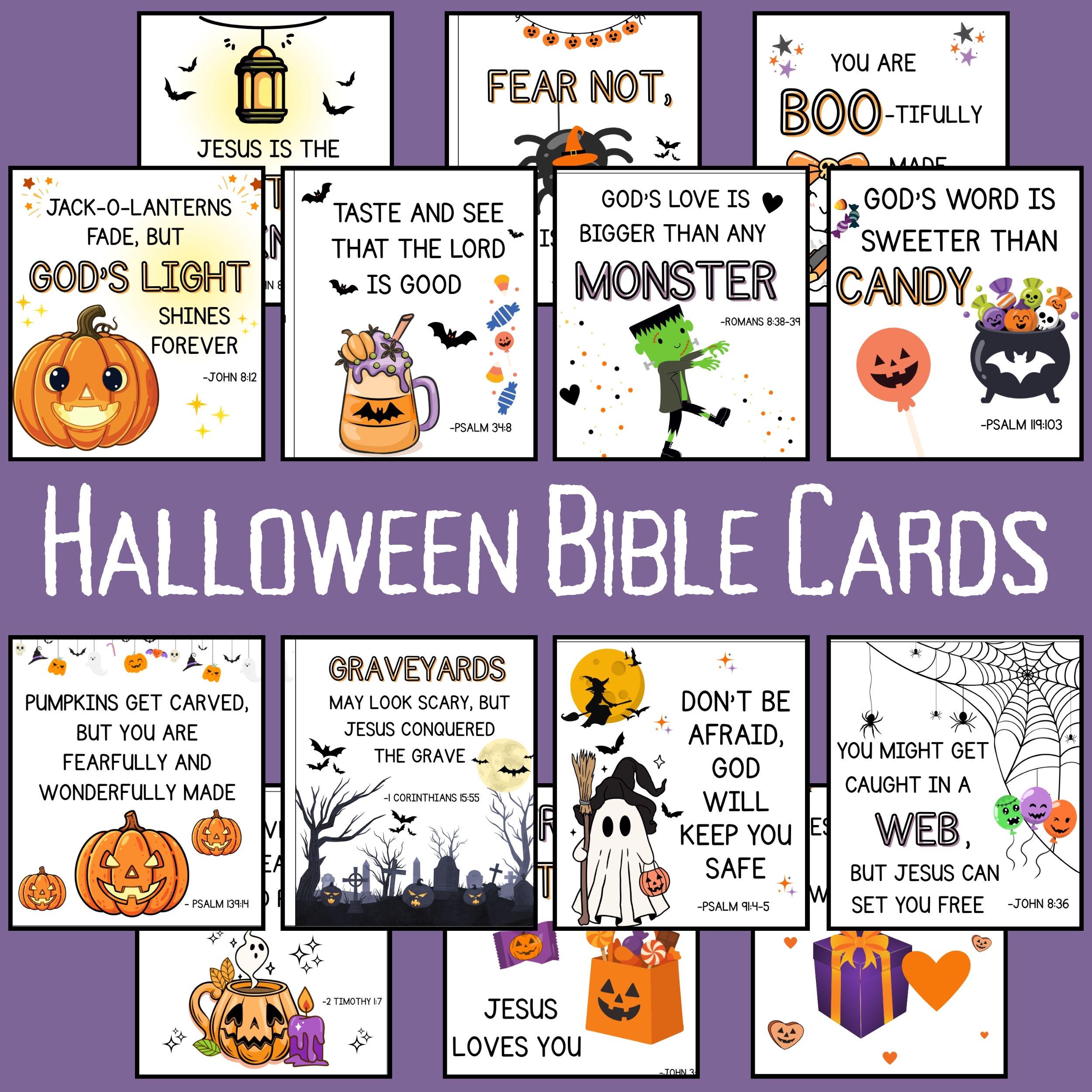 Christian Halloween Bible Verse Cards for Kids | Printable Scripture ...