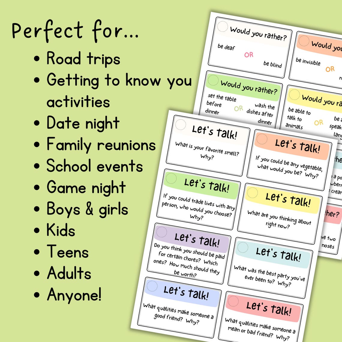 Printable Conversation Starters for Kids & Families | 54 Let’s Talk ...