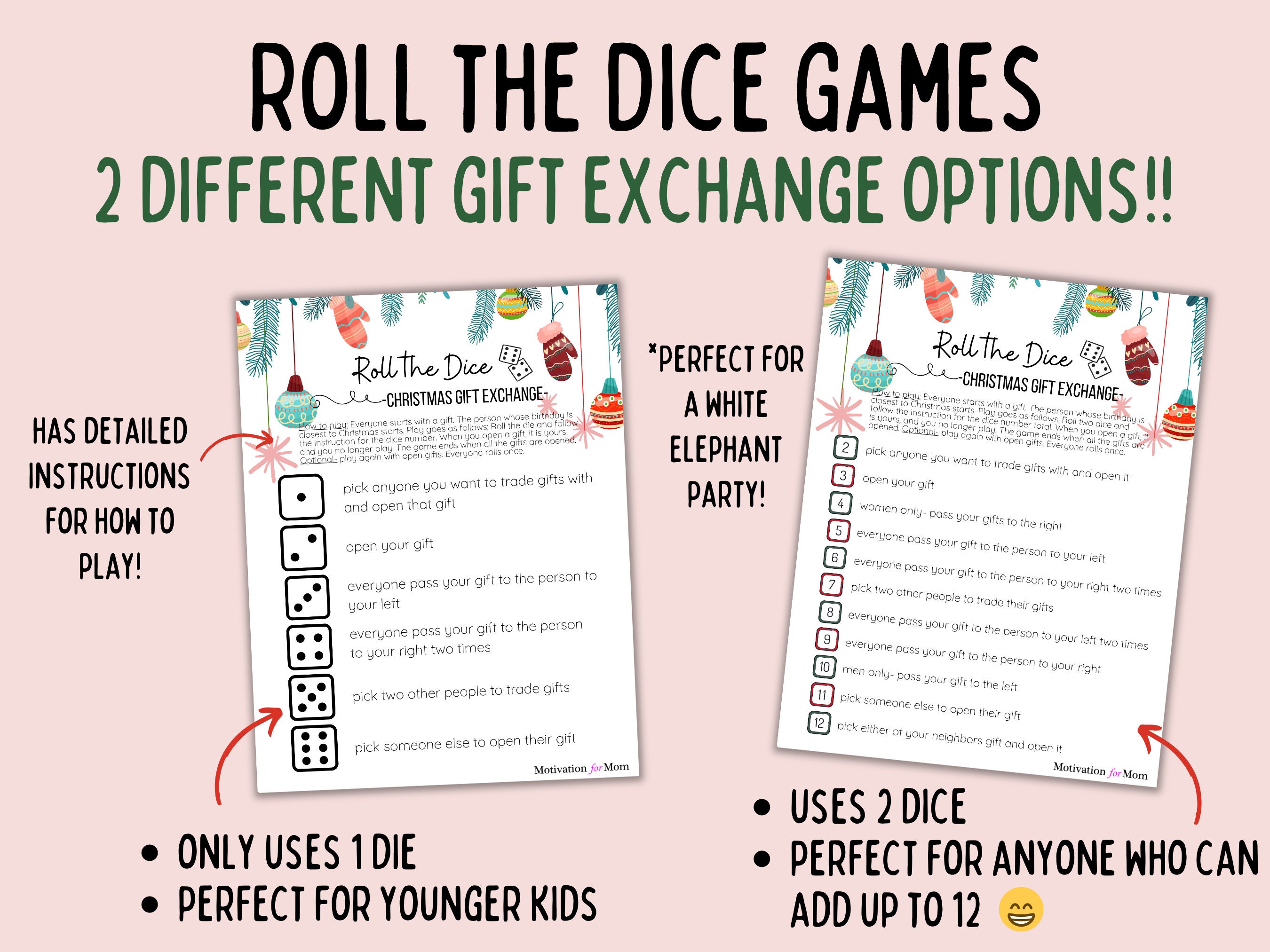 Gift Exchange Game Dice Game for Christmas Parties White Elephant Game ...