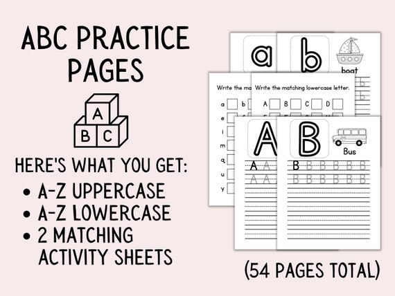 ABC Practice Coloring Pages Printable Worksheets Alphabet - Etsy