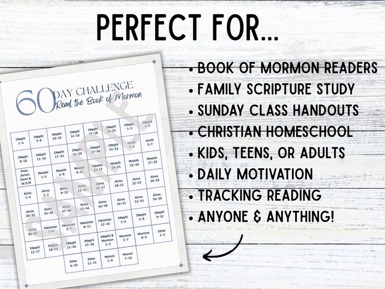 60 Day Book of Mormon Reading Chart | Printable Reading Chart | LDS ...