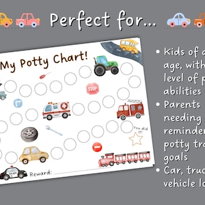 Printable Potty Training Chart Car Themed | Toddler Potty Chart for ...