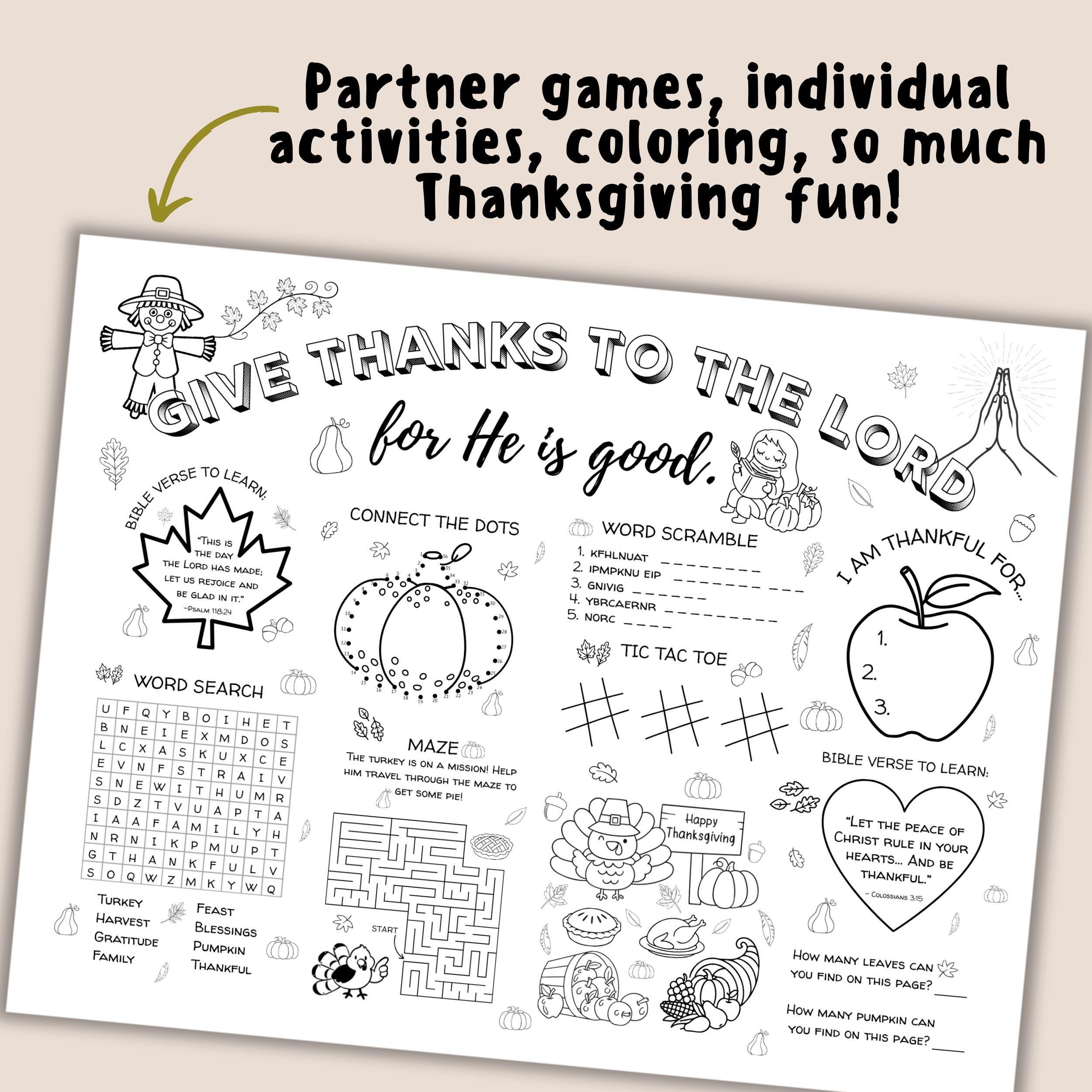 Printable Christian Thanksgiving Coloring Placemat for Kids | Bible ...