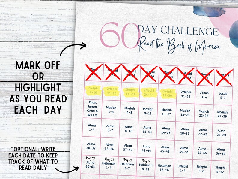 60 Day Book of Mormon Reading Chart | Printable Reading Chart | LDS ...