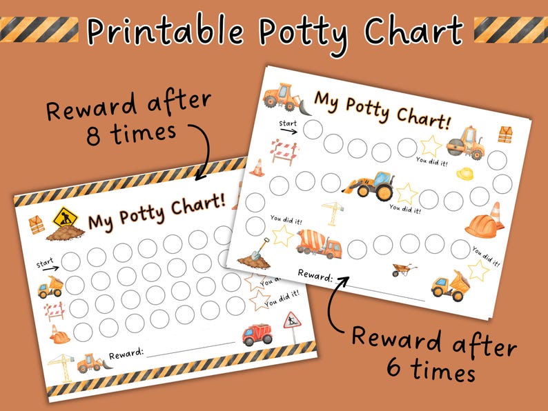 Printable Potty Training Chart Construction Themed | Toddler Potty ...