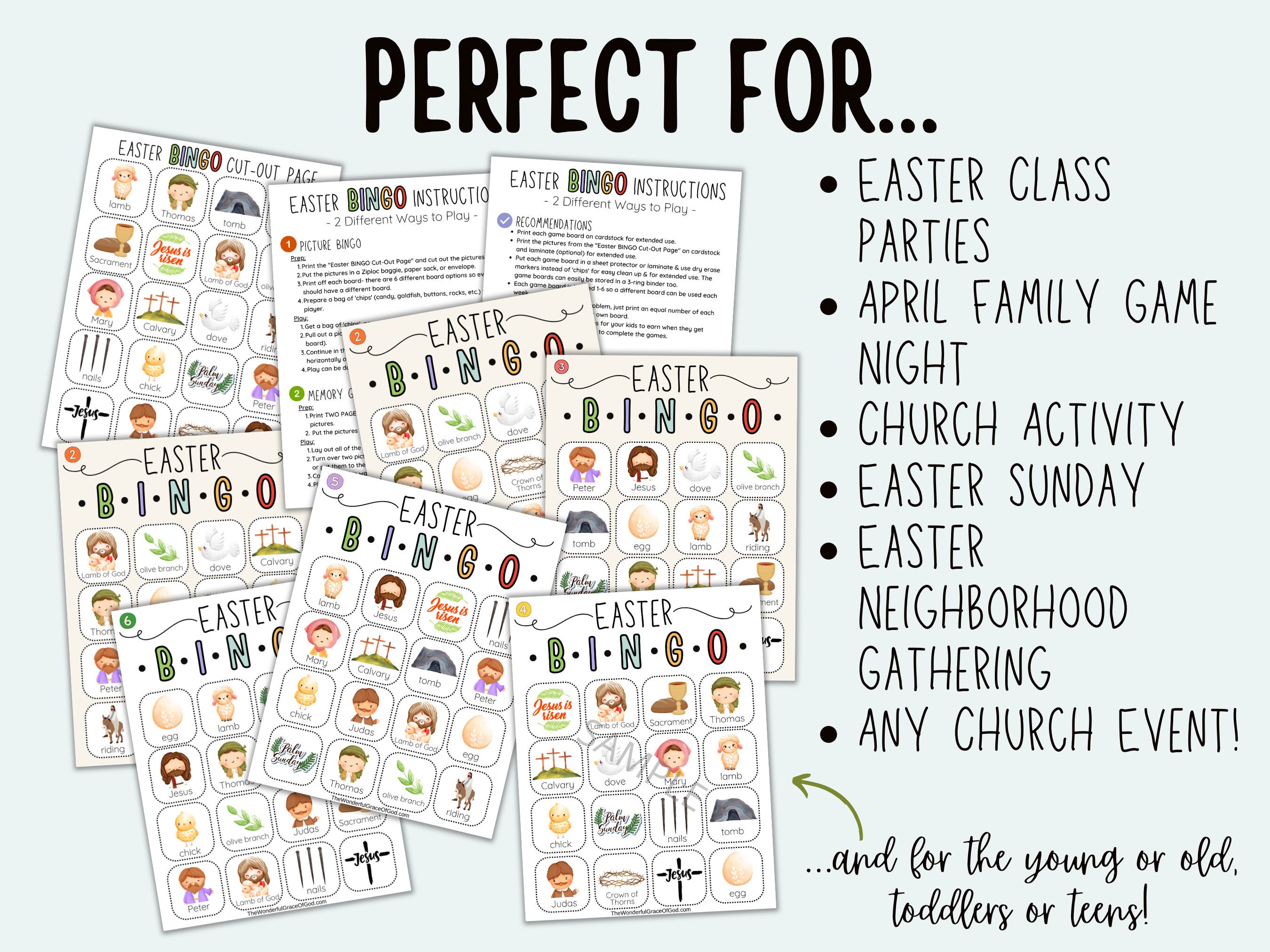 Easter Bingo | Printable Church Bingo | Bible Games for Kids ...