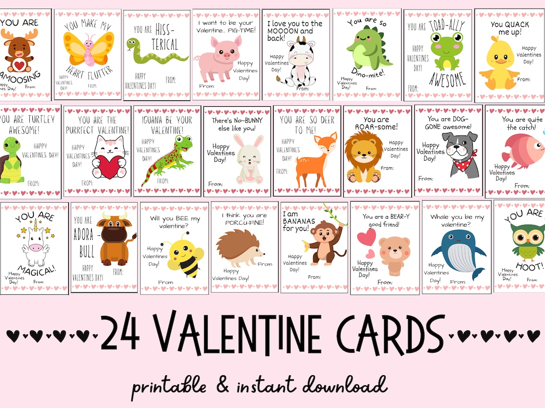 Cute Animal Valentines Day Cards | Printable Animal Valentines for Kids ...