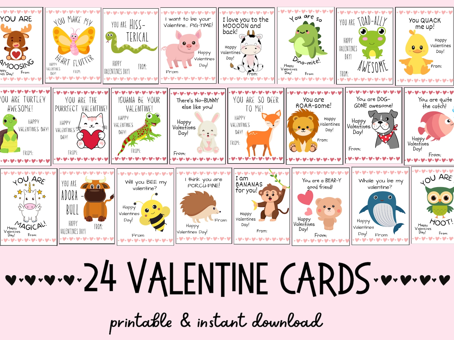Cute Animal Valentines Day Cards | Printable Animal Valentines for Kids ...