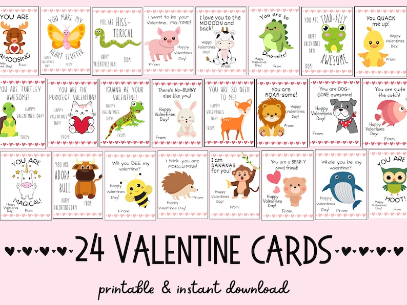 Cute Animal Valentines Day Cards | Printable Animal Valentines for Kids ...