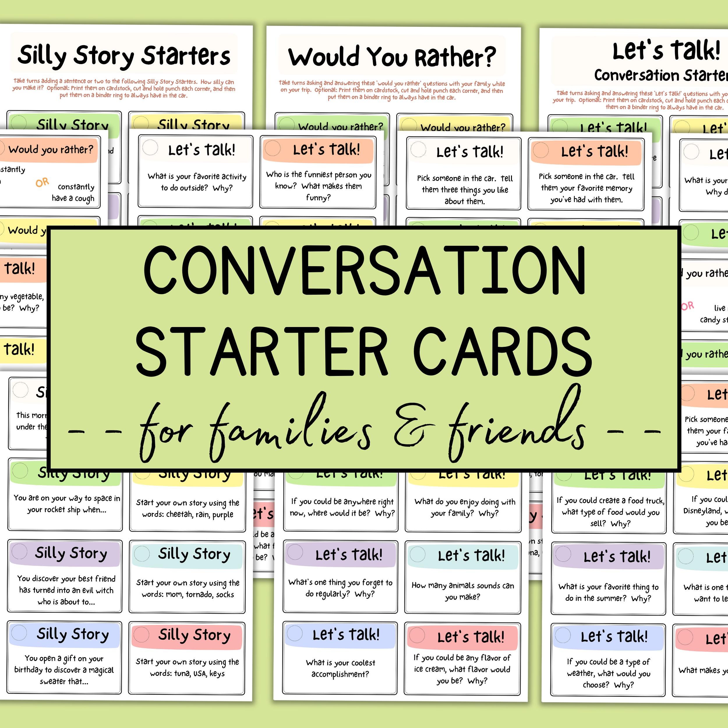 Printable Conversation Starters for Kids & Families | 54 Let’s Talk ...