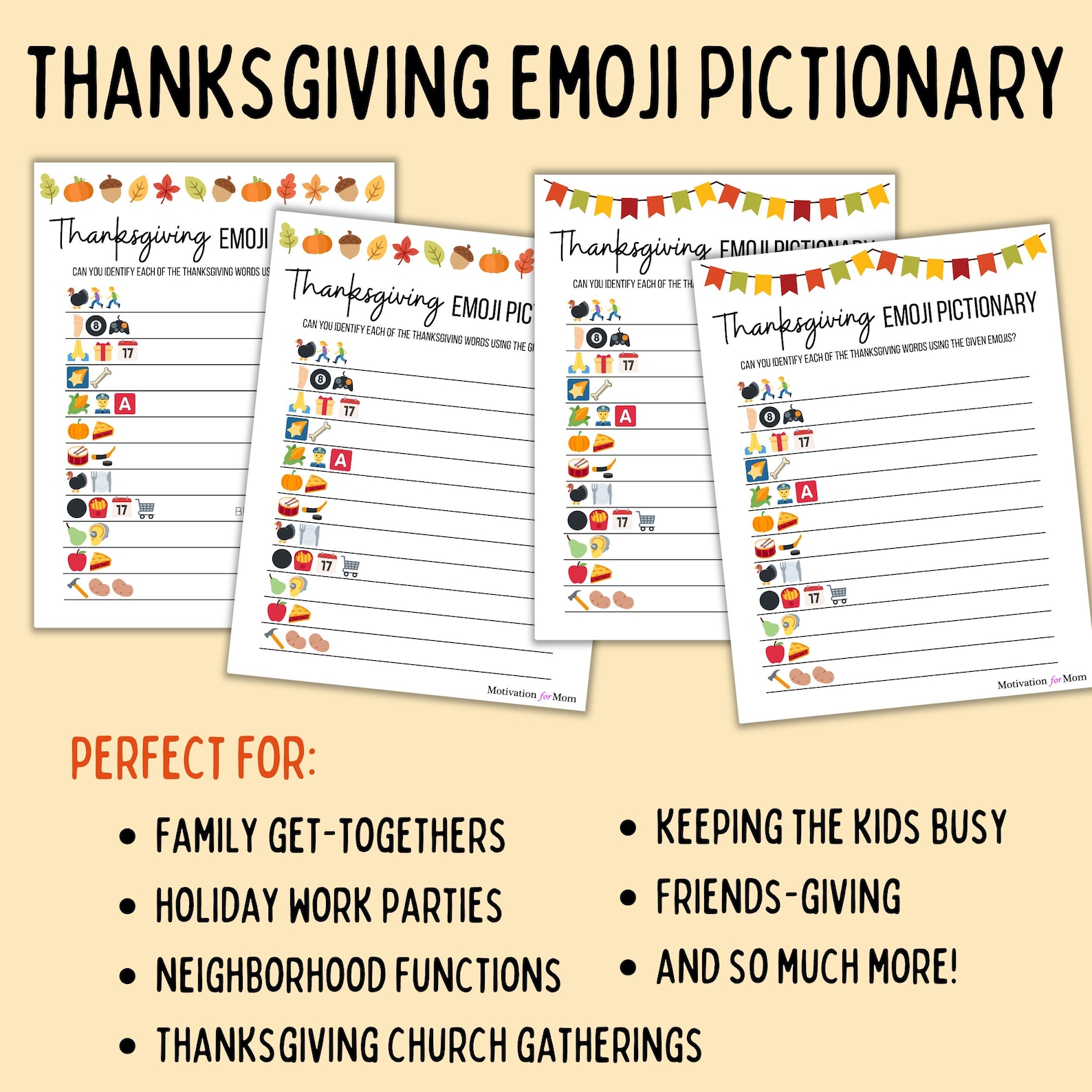 Emoji Pictionary Thanksgiving Party Game | Holiday Emoji Quiz ...