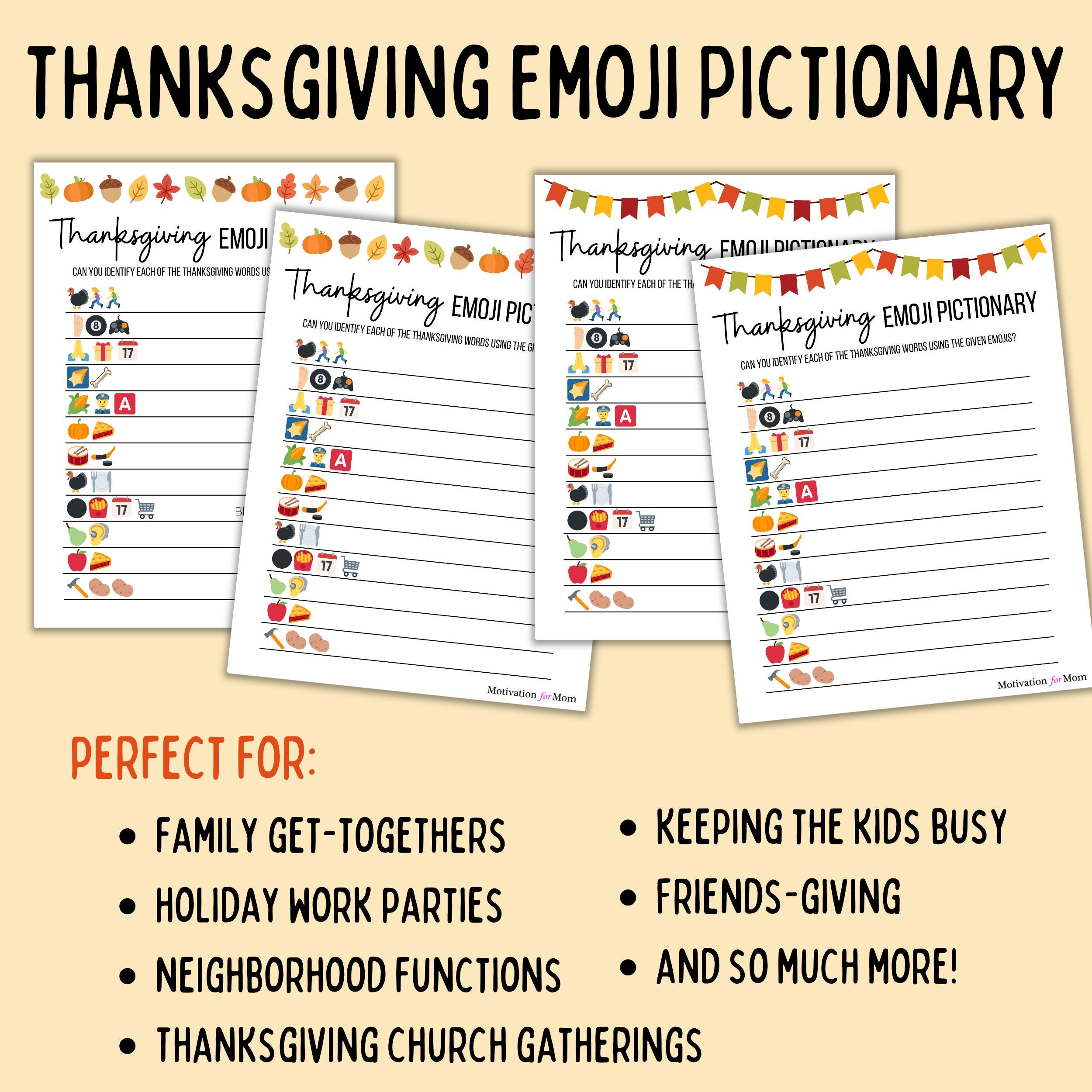 Emoji Pictionary Thanksgiving Party Game | Holiday Emoji Quiz ...
