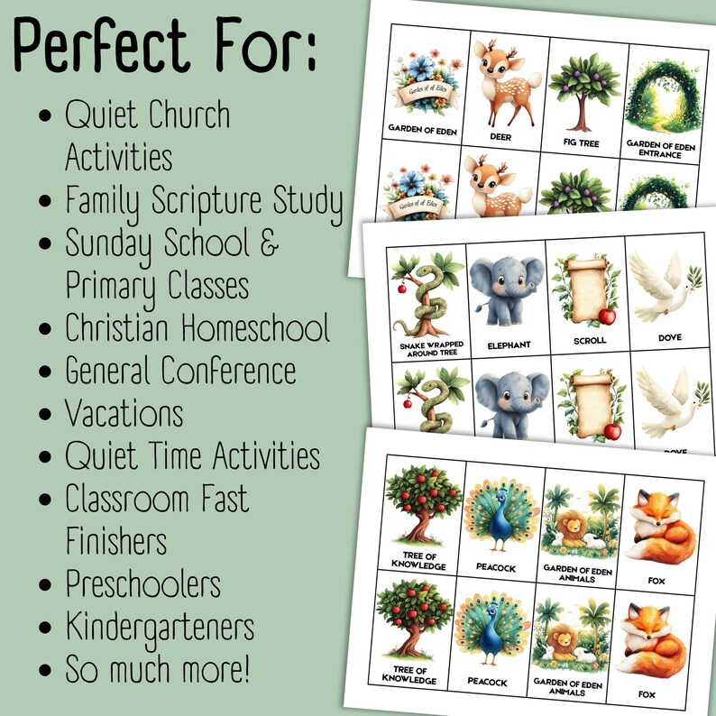 Printable Garden of Eden Memory Game, Bible Matching Game for Kids ...
