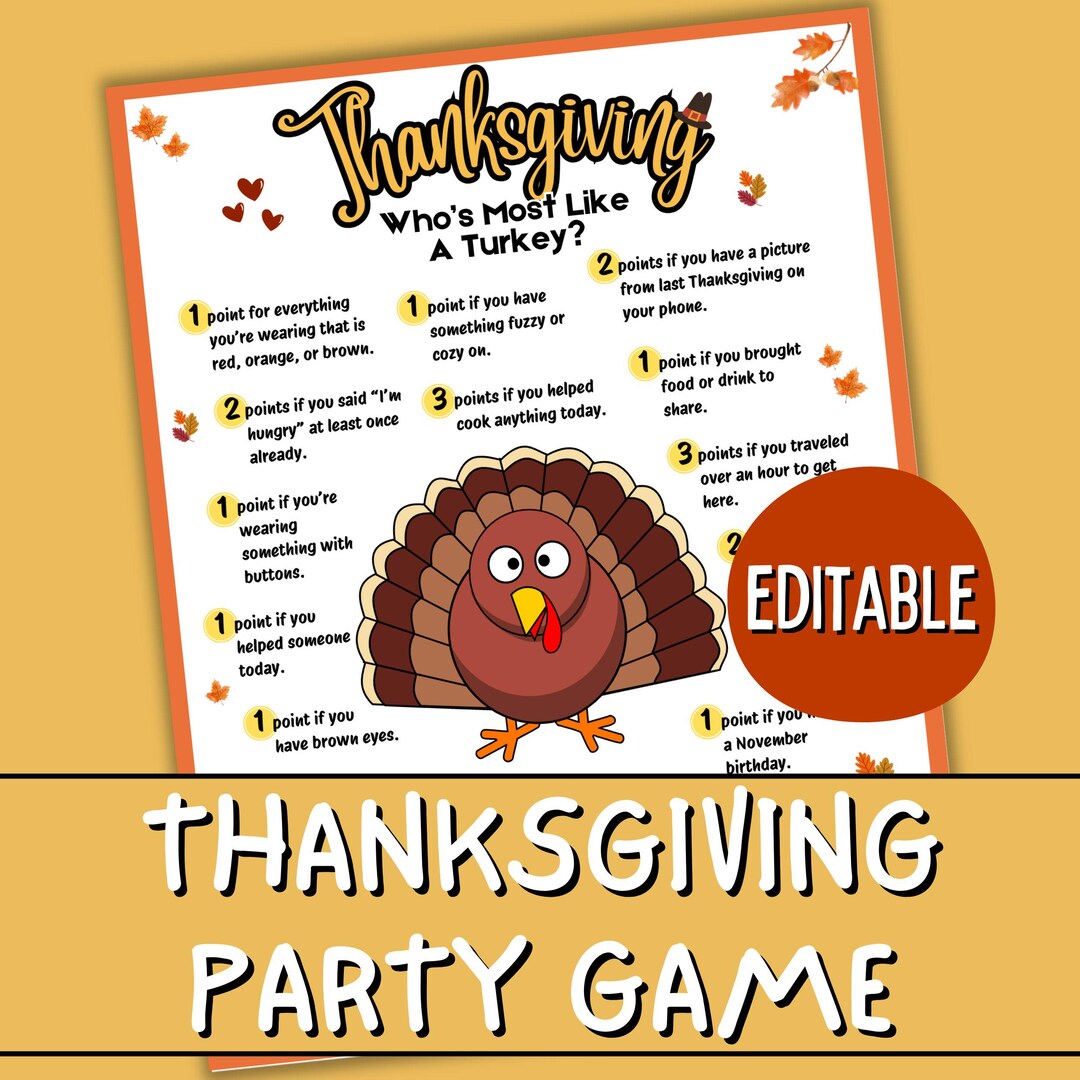 Printable Who’s Most Like a Turkey Game | Funny Thanksgiving Party Game ...