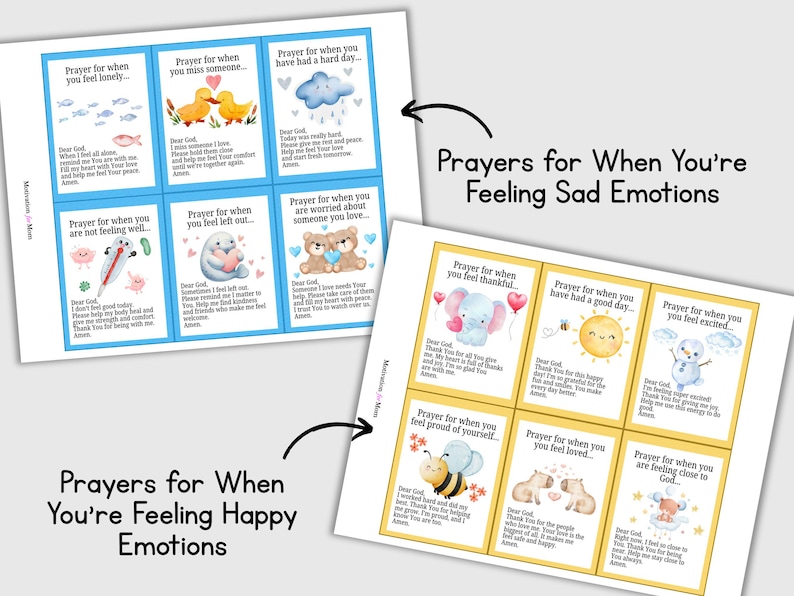 Printable Prayer Cards for Kids | 30 Emotions-based Christian Prayers ...