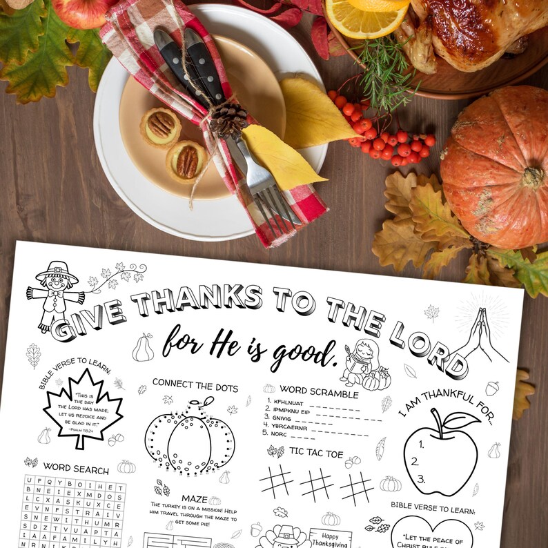 Printable Christian Thanksgiving Coloring Placemat for Kids | Bible ...