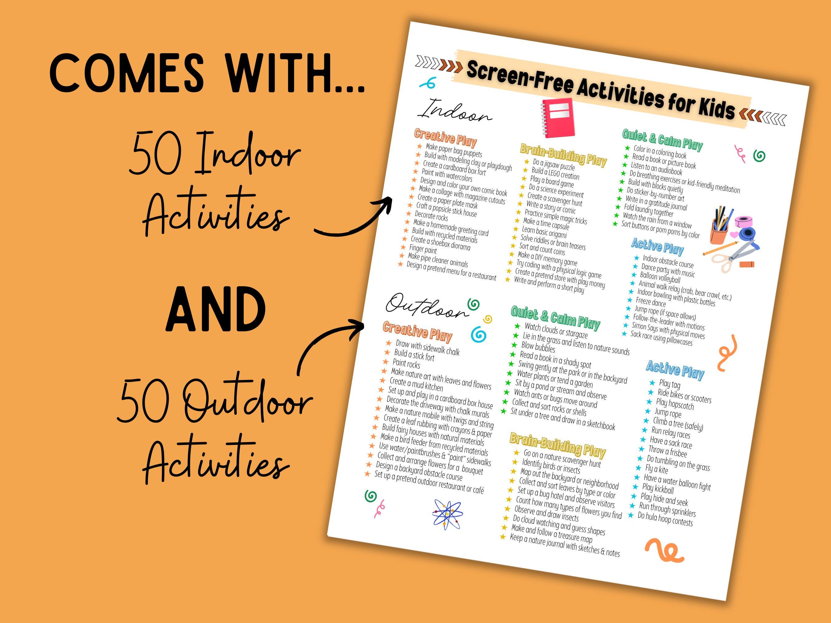 Kids Screen-free Activities Printable | Boredom Buster Checklist ...