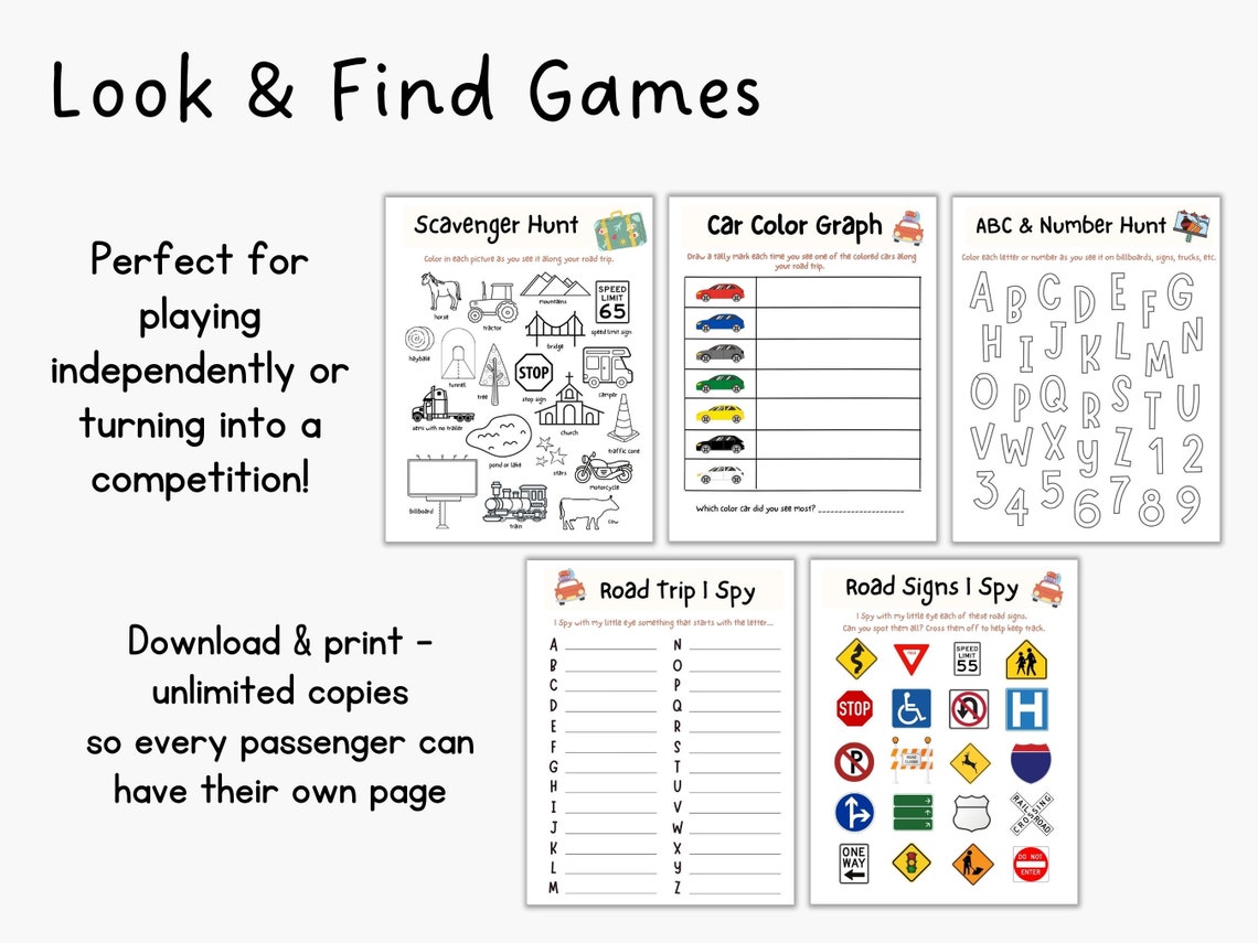 Road Trip Activity Printables Travel Kid Games Bundle - Etsy