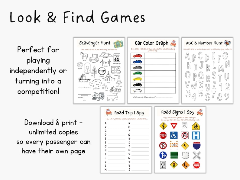 Road Trip Activity Printables Travel Kid Games Bundle - Etsy