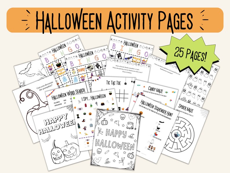 Halloween Activity Book for Kids Halloween Coloring Pages - Etsy