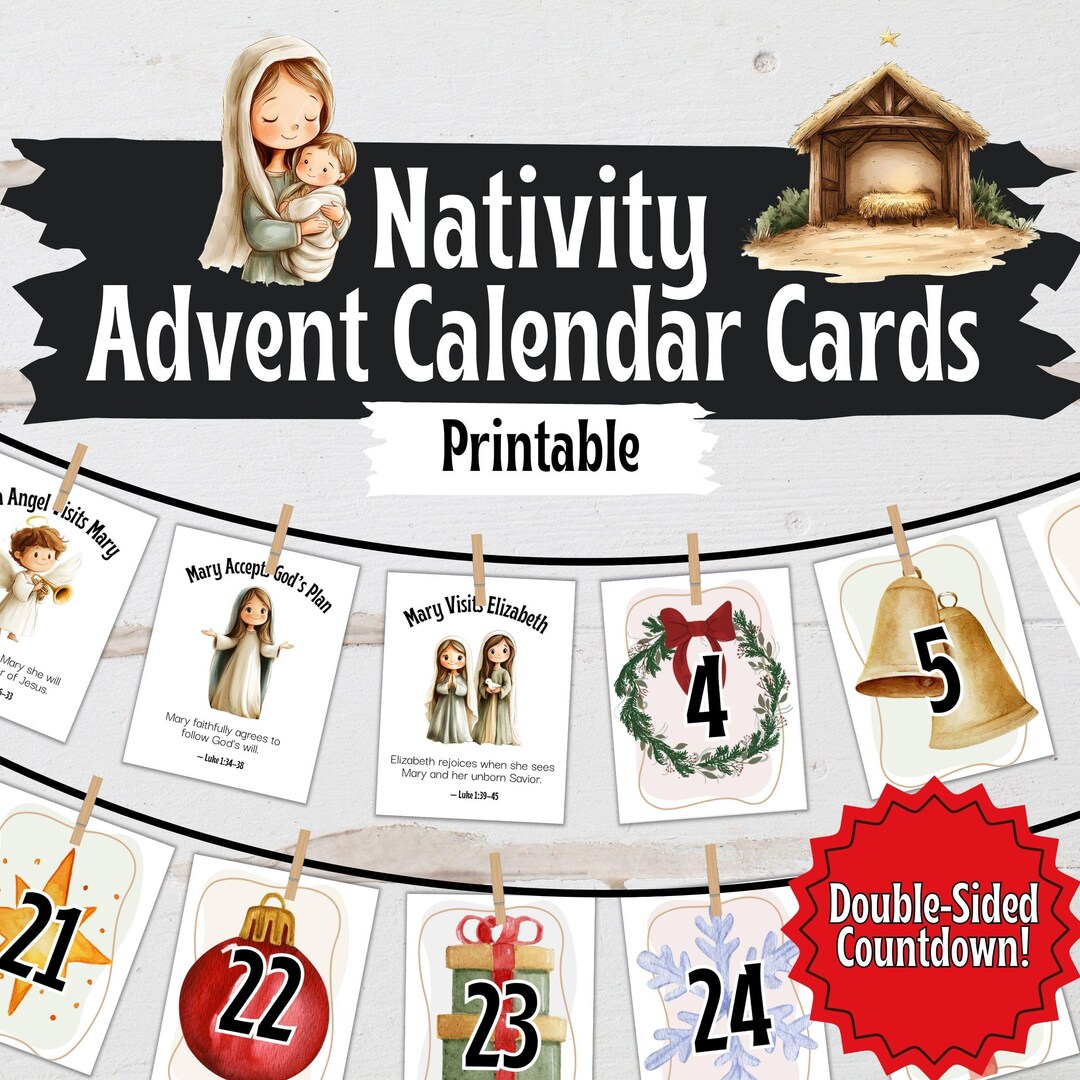 Printable Nativity Story Advent Calendar Cards | 25-day Christmas ...