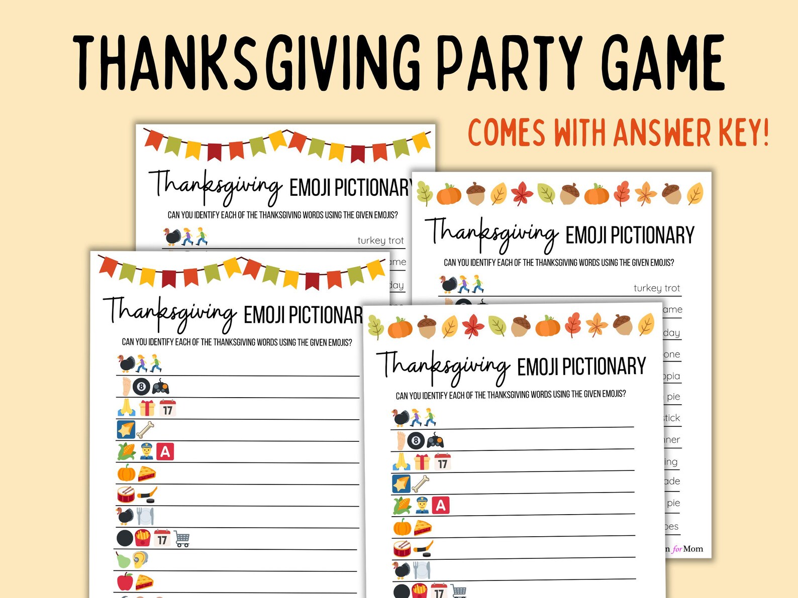 Emoji Pictionary Thanksgiving Party Game | Holiday Emoji Quiz ...