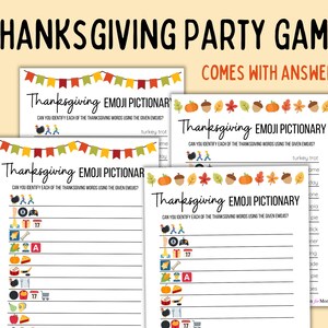 Emoji Pictionary Thanksgiving Party Game | Holiday Emoji Quiz ...