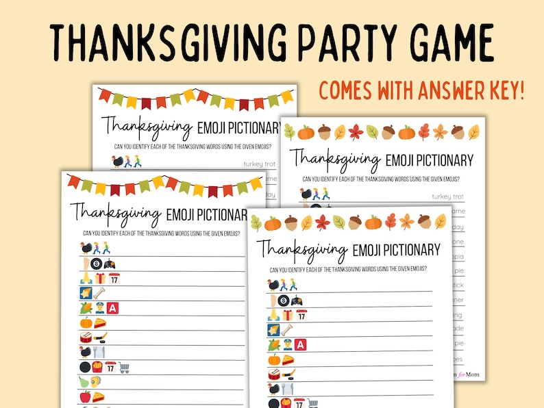 Emoji Pictionary Thanksgiving Party Game | Holiday Emoji Quiz ...