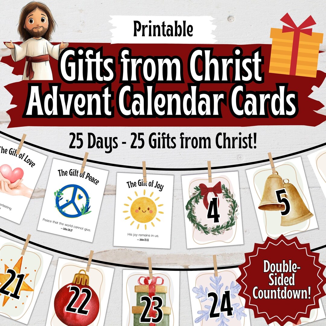 Printable Christian Advent Cards | 25 Gifts From Christ Advent Calendar ...