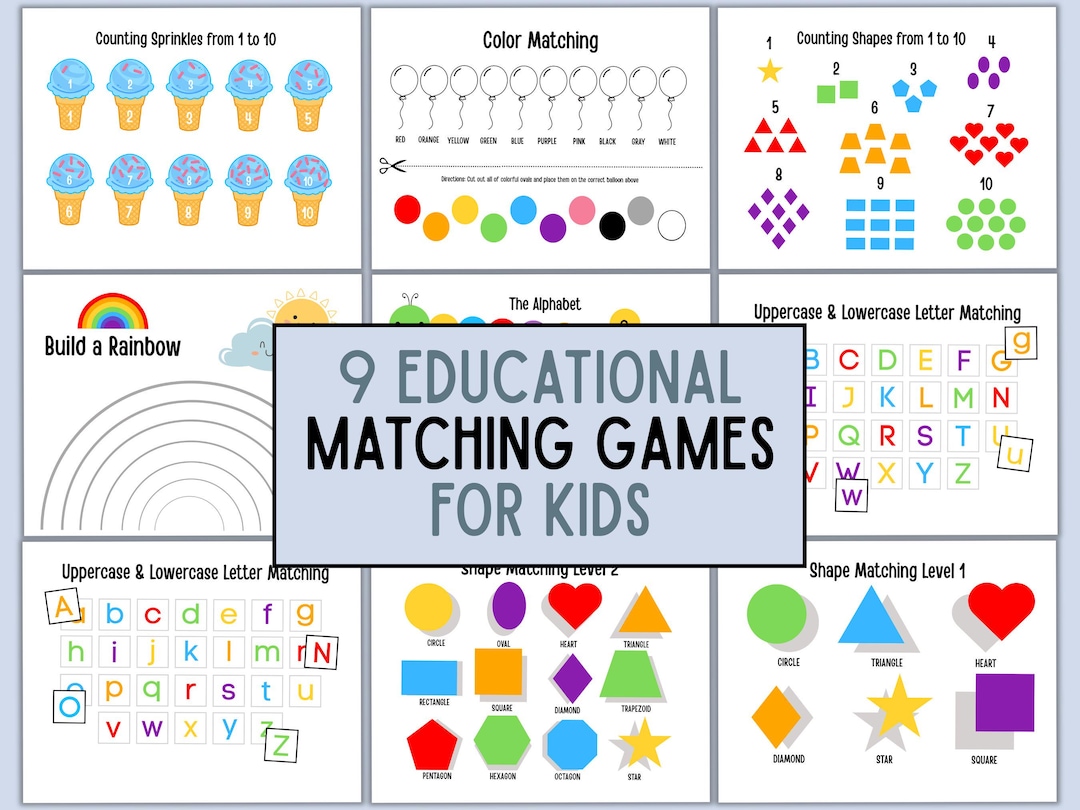 Printable Matching Games for Kids | Shapes, Numbers, Alphabet & Colors ...