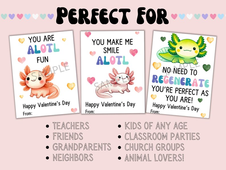 Axolotl Valentine's Printable | Super Cute Axolotl Themed Valentine ...