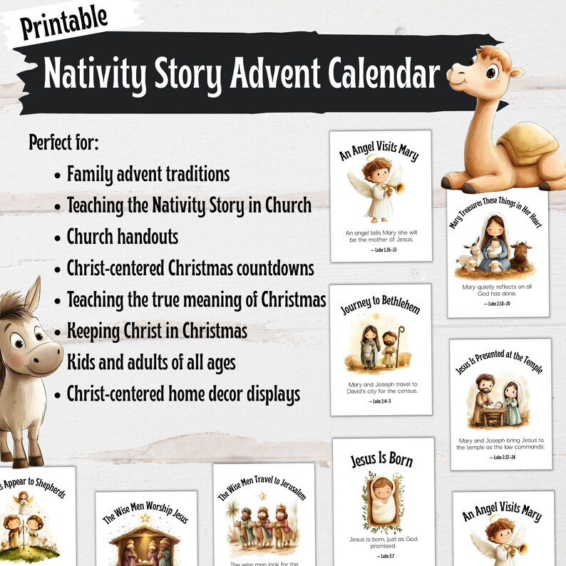 Printable Nativity Story Advent Calendar Cards | 25-day Christmas ...