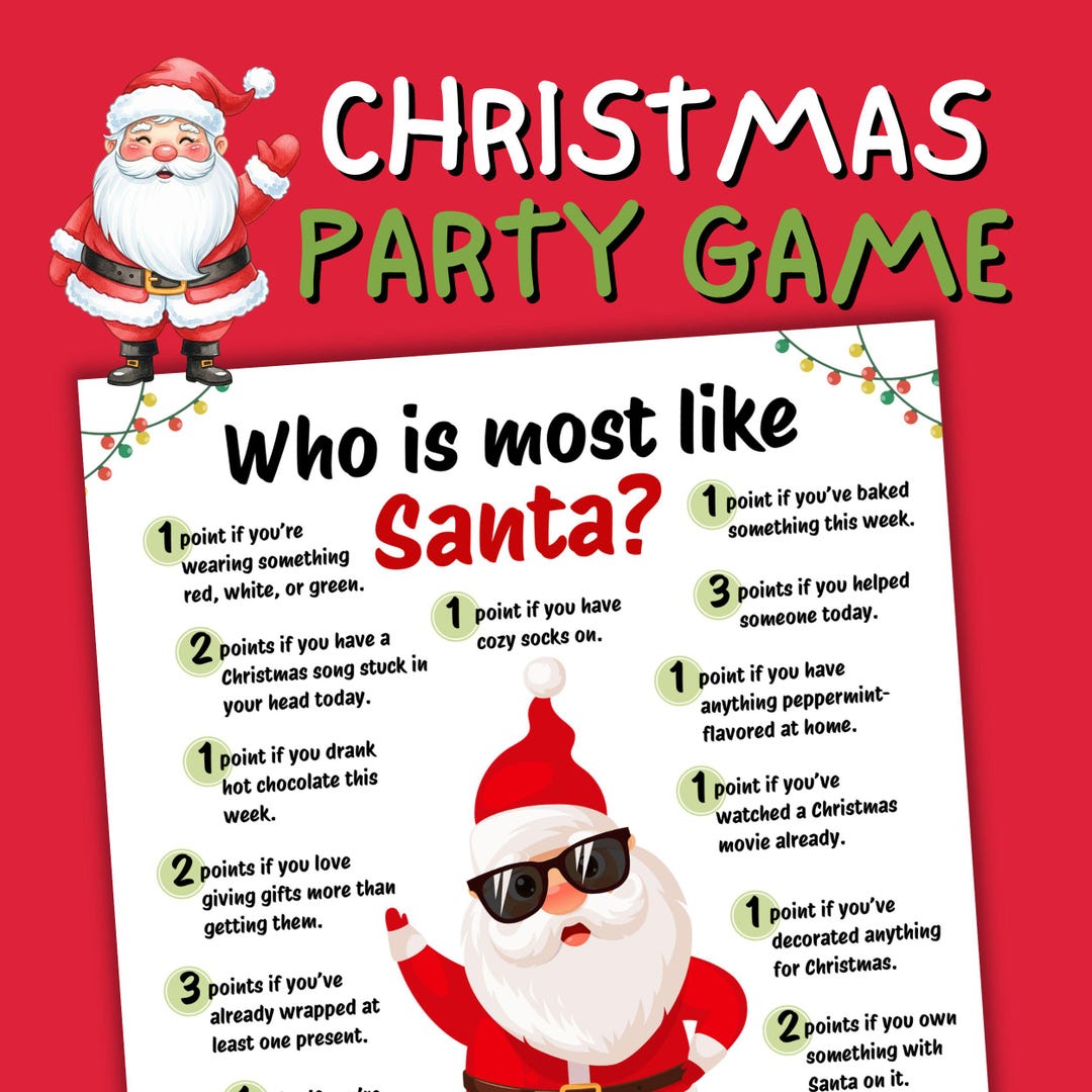 Who’s Most Like Santa Game | Printable Fun Holiday Party Game for Kids ...