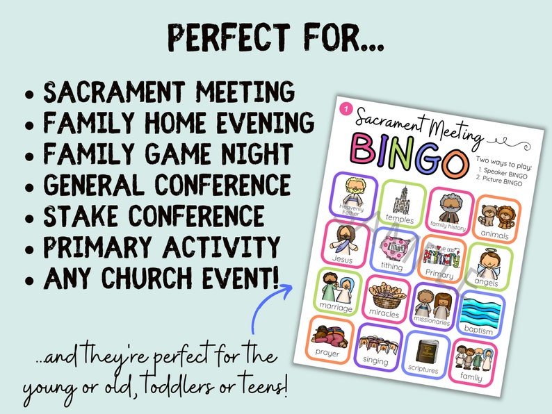 Sacrament Games | BINGO | LDS Games for Kids | Printable Church Bingo ...