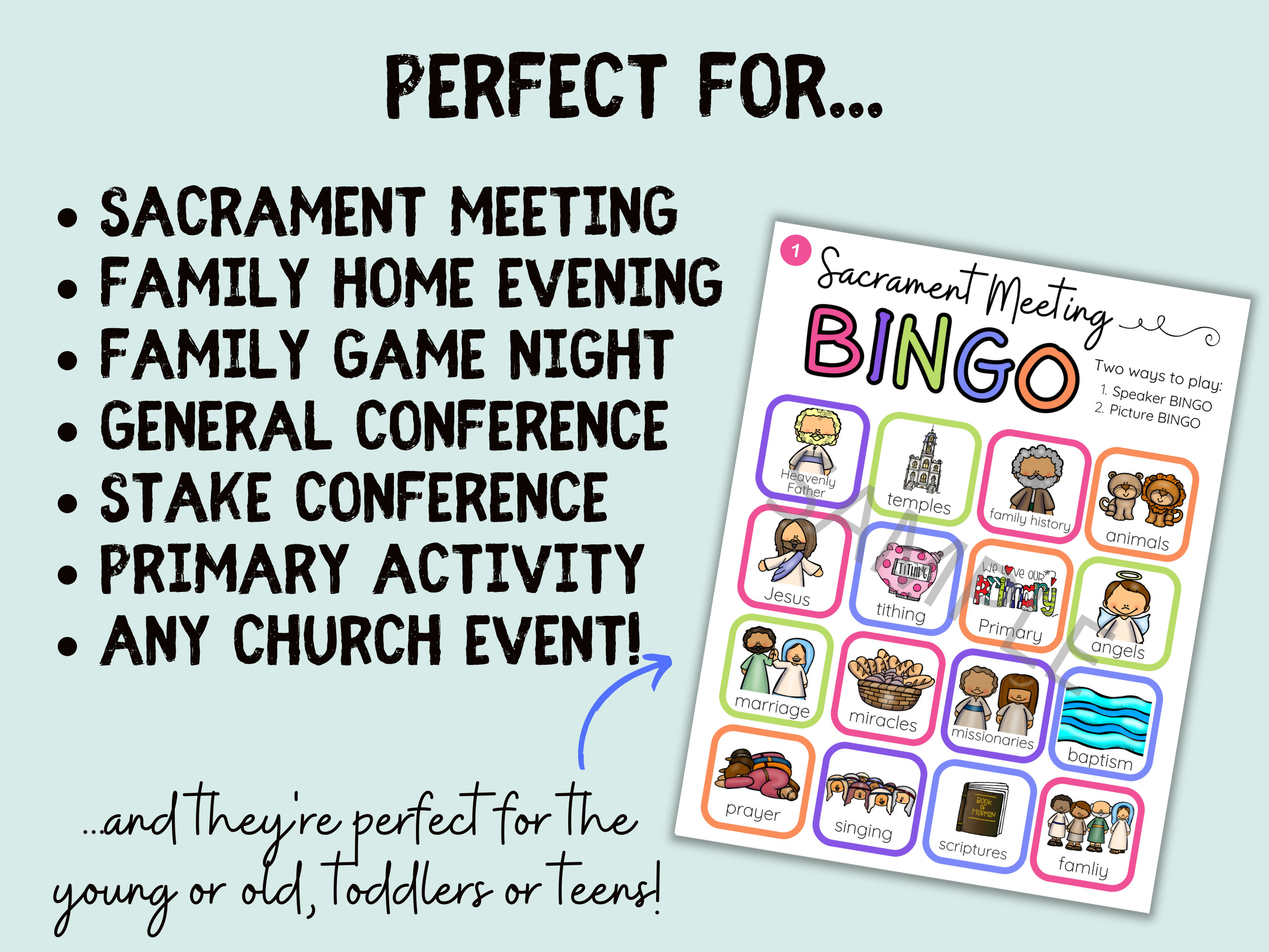 Sacrament Games | BINGO | LDS Games for Kids | Printable Church Bingo ...