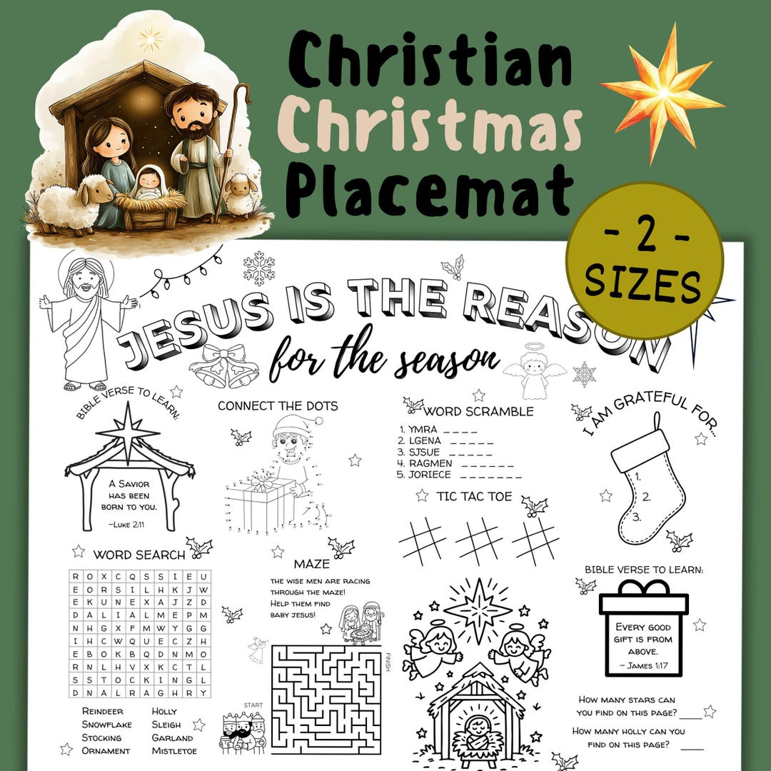 Printable Christian Christmas Coloring Placemat | Nativity Activity Mat ...