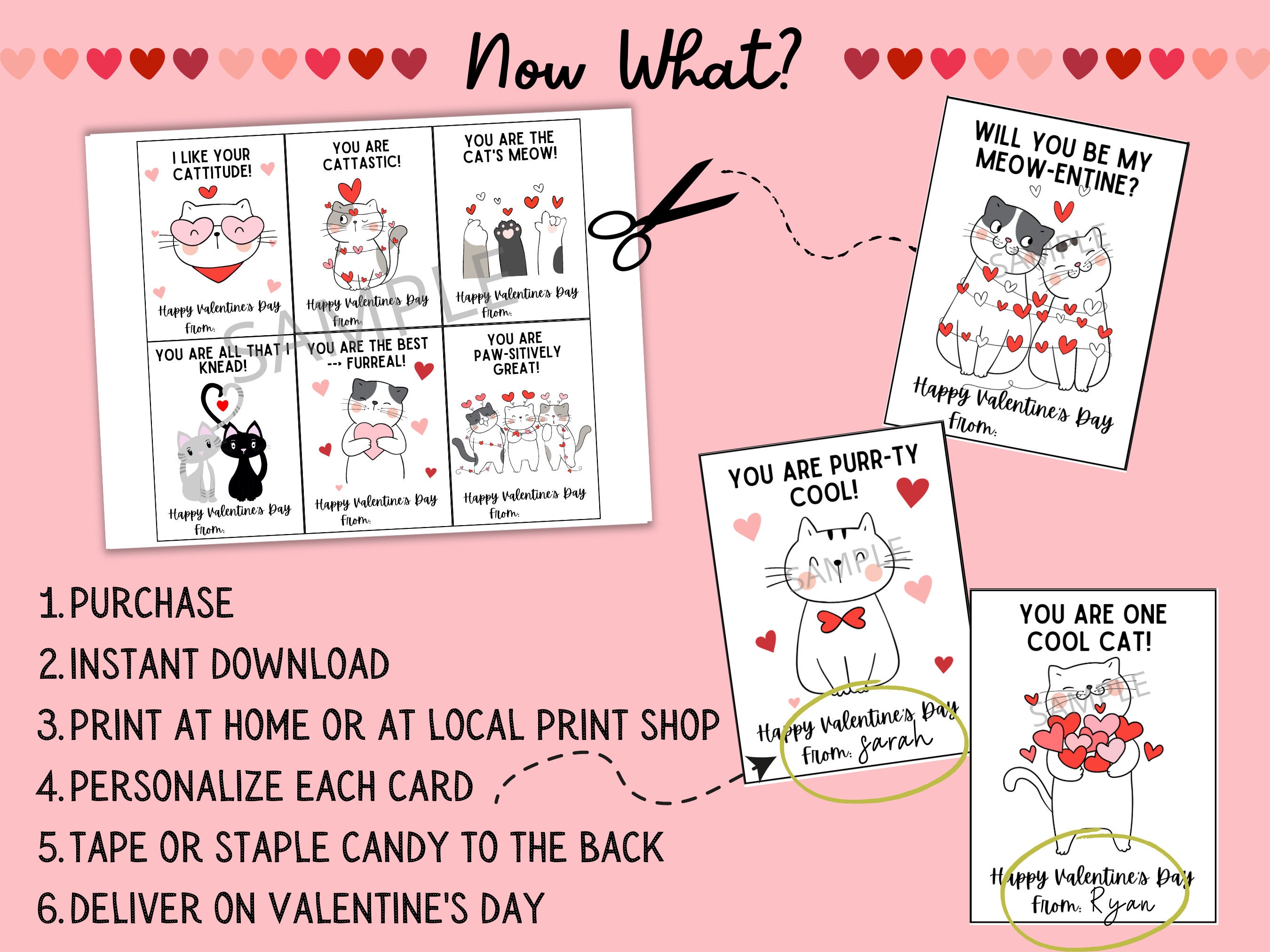 Cute Cat Valentines Day Cards Printable Cat Valentines for Kids Kitty ...