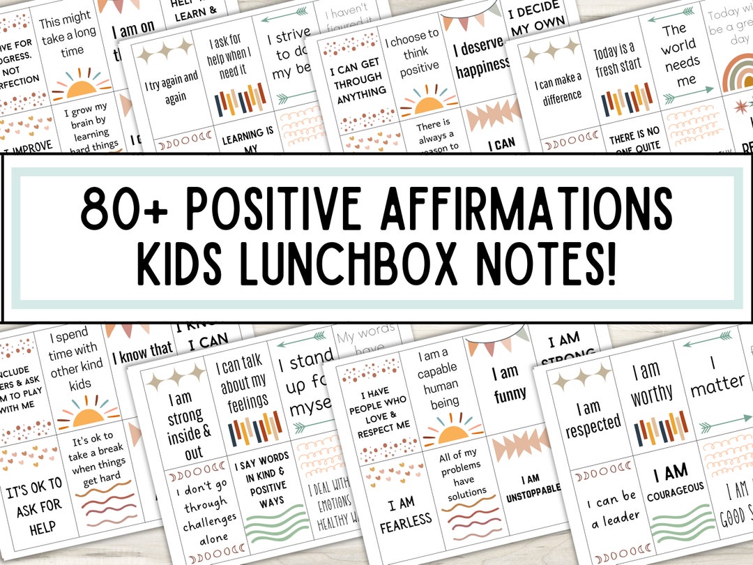 Kids Positive Affirmation Lunchbox Notes Printable | Childrens ...