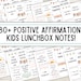 Kids Positive Affirmation Lunchbox Notes Printable Childrens ...