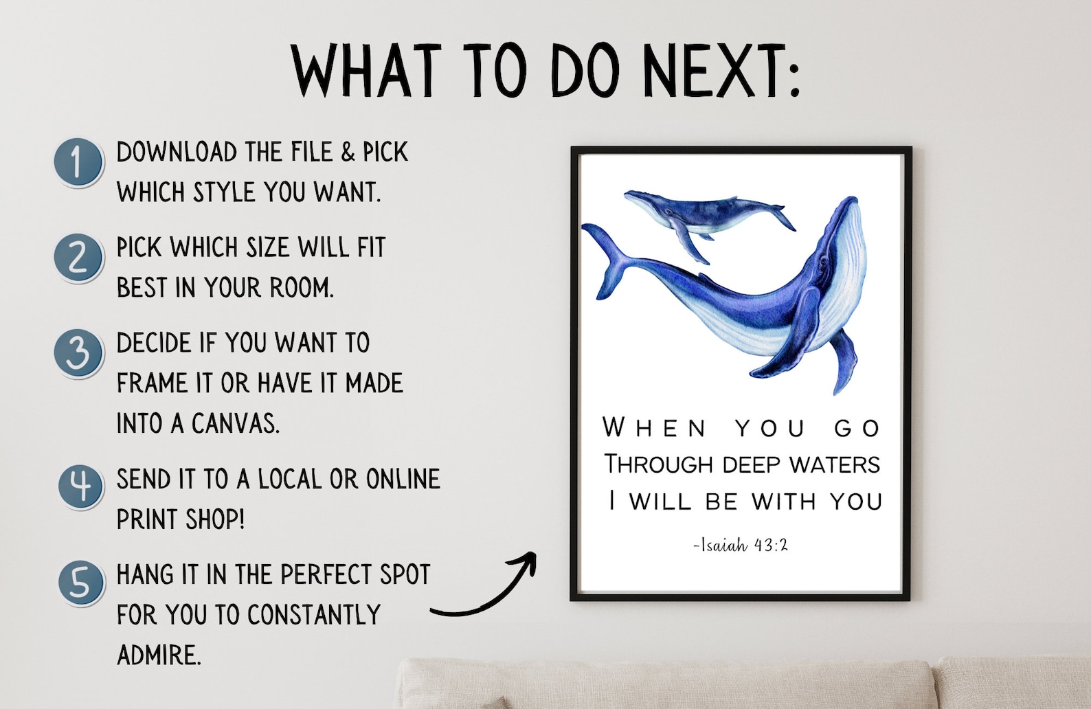 When You Go Through Deep Waters Ocean Nursery Wall Decor Printable ...