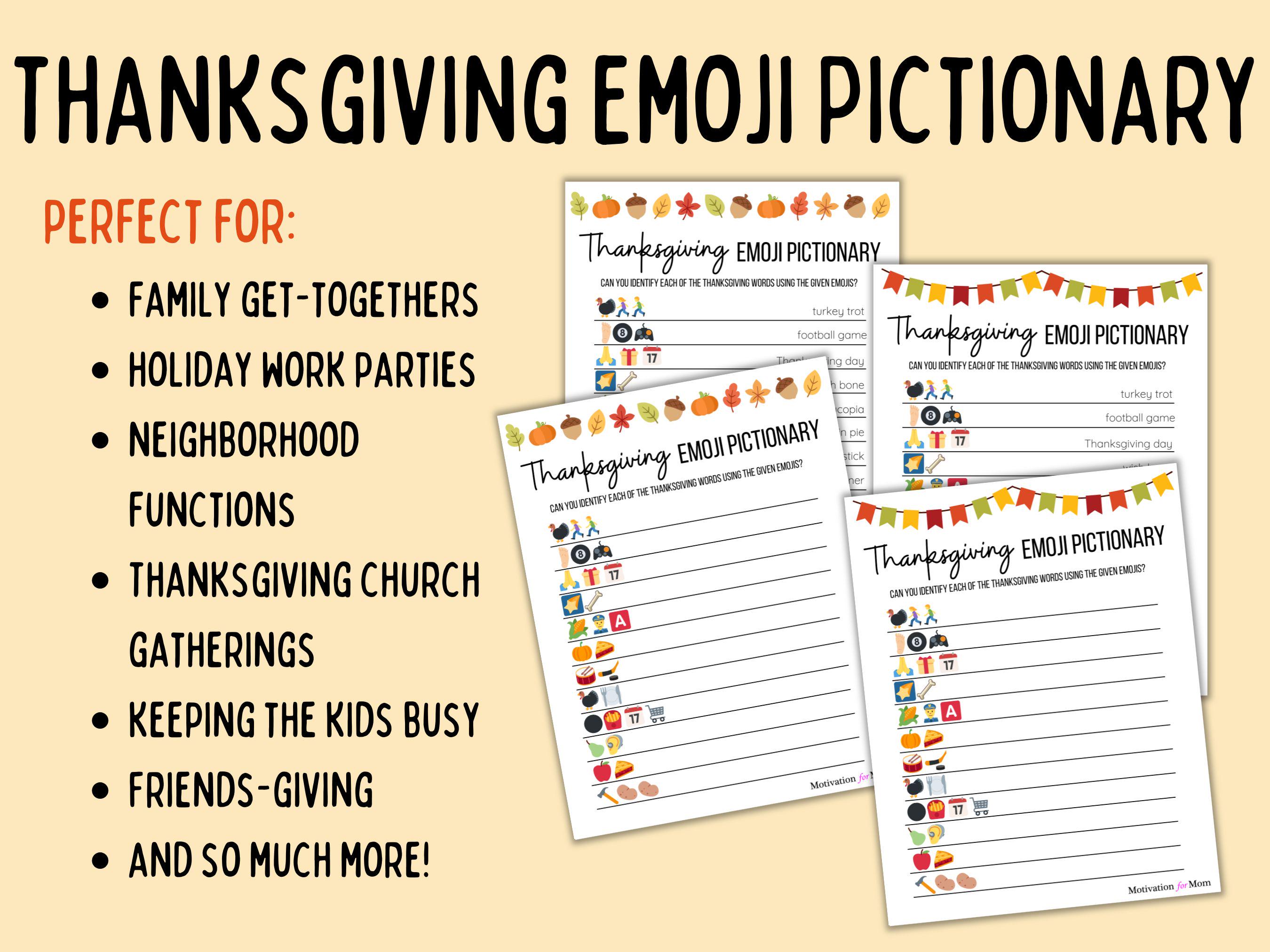 Emoji Pictionary Thanksgiving Party Game | Holiday Emoji Quiz ...