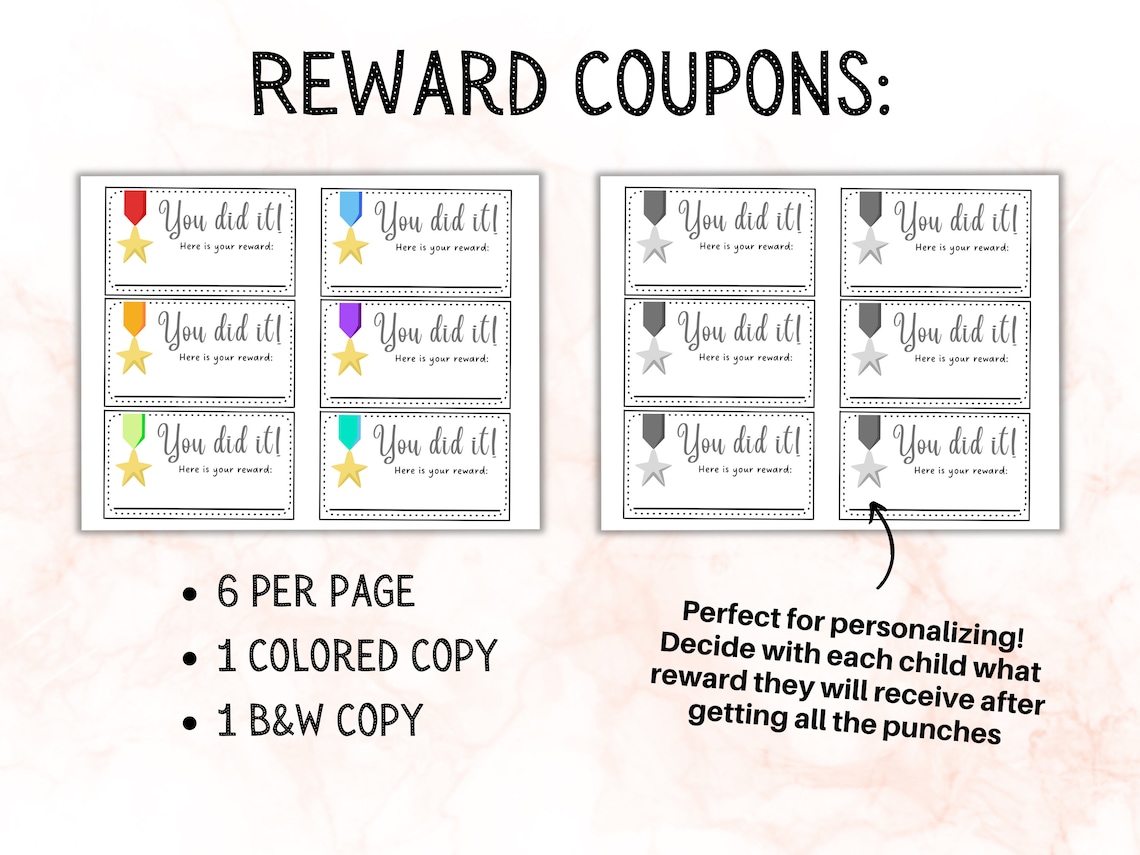 Kids Printable Reward Cards Reward Punch Card for Kids Reward Coupons ...