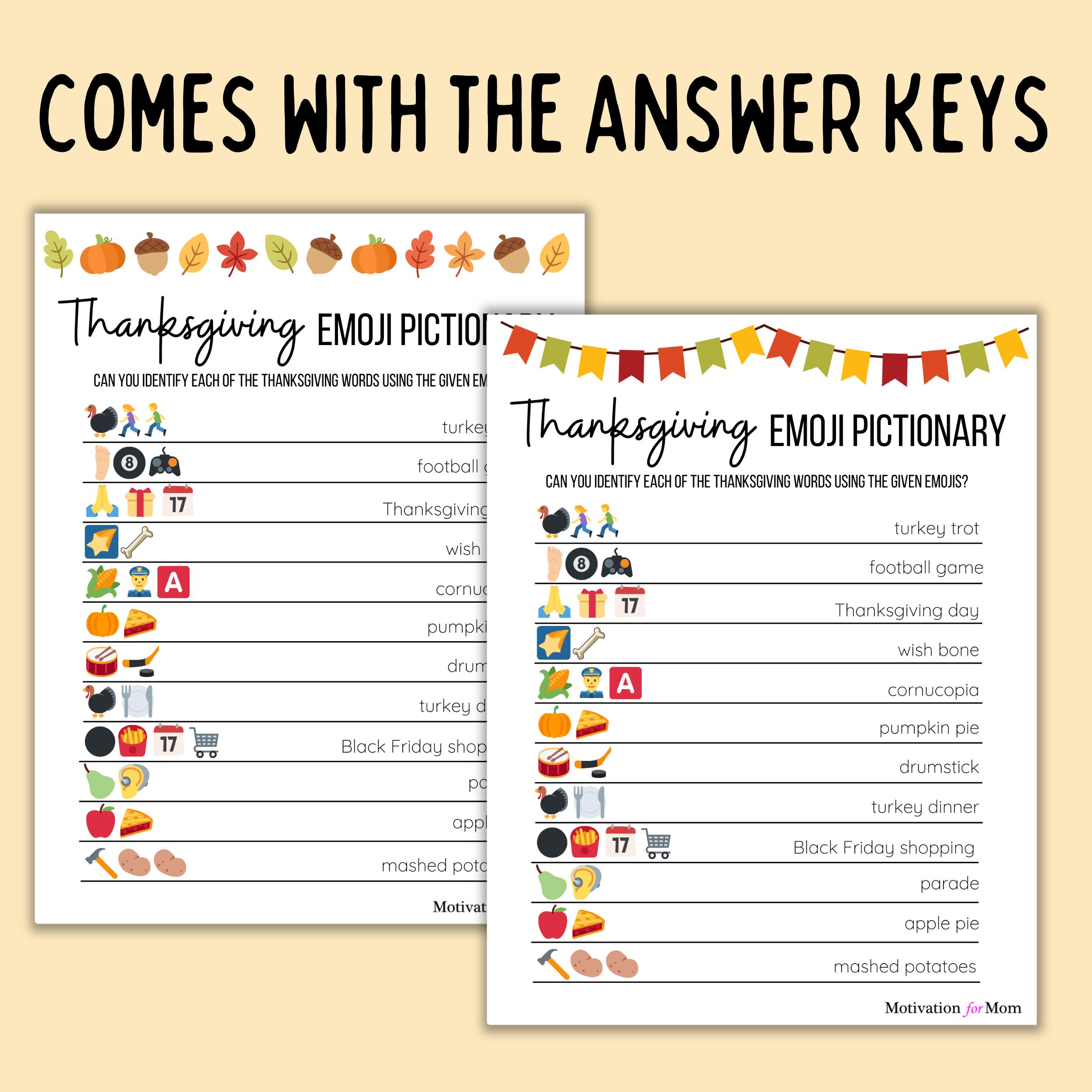 Emoji Pictionary Thanksgiving Party Game | Holiday Emoji Quiz ...
