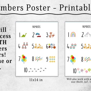 Numbers Poster - Printable Digital Download | Numbers Chart ...